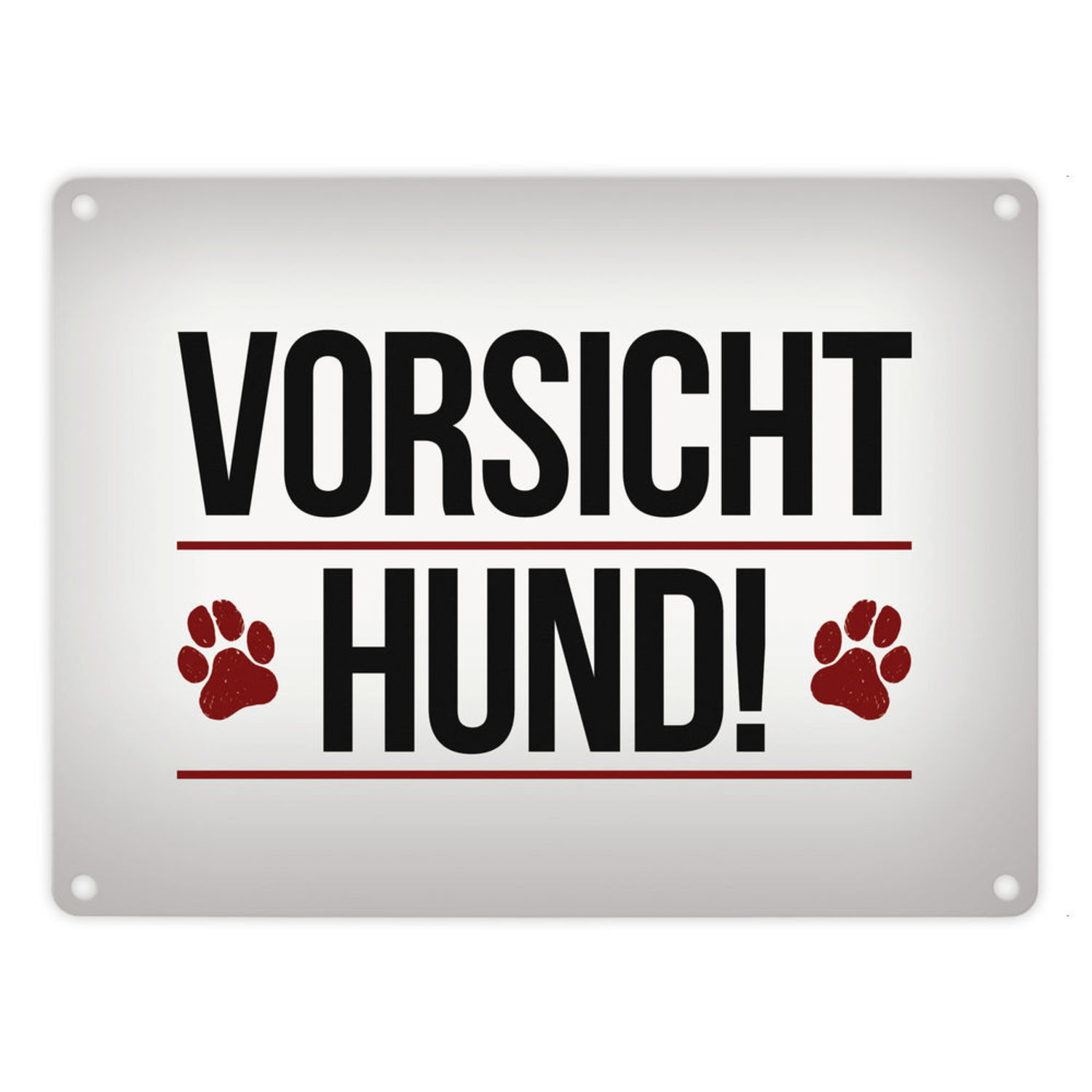 Vorsicht Hund! Metallschild mit Pfoten Motiv in rot bei trendaffe.de Vorsicht Hund! Metallschild mit Pfoten Motiv in rot bei trendaffe.de